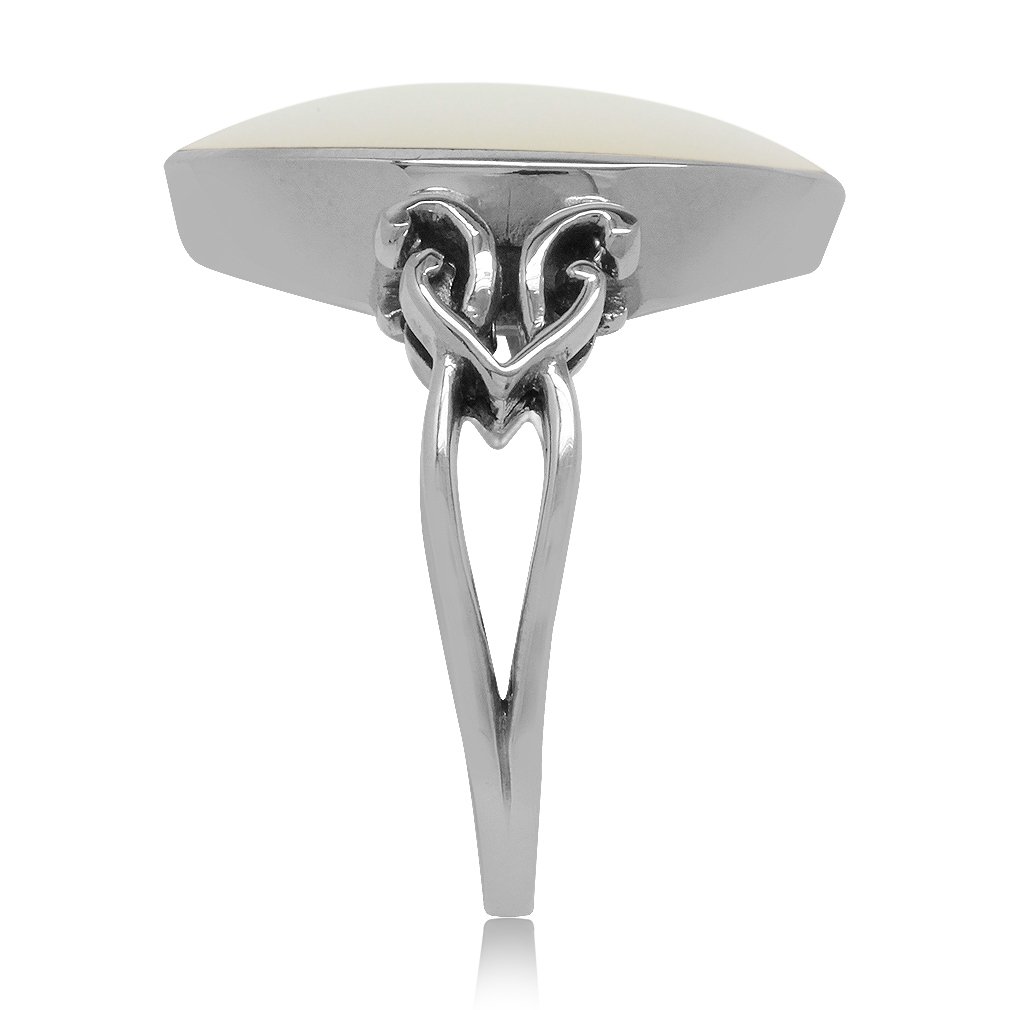 Silvershake Oval Shape White Mother of Pearl Inlay 925 Sterling Silver Victorian Style Heart Knot Ring Size 8