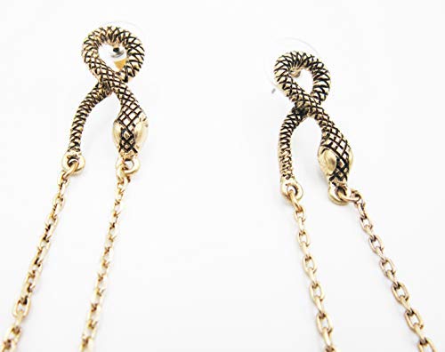 Vintage Green Rhinestone Long Drop Snake Earrings Studs