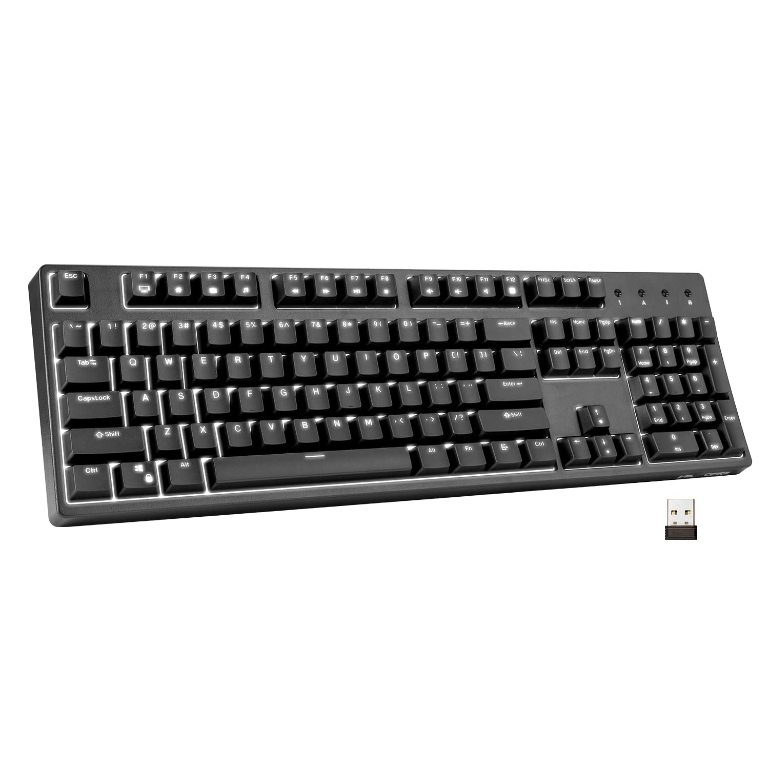 VELOCIFIRE Wireless Mechanical Keyboard Ergonomic, VM02WS 104-key Full Size with Brown Switches White Backlit & High Battery Lasting for Copywriters, Typists, Programmer(Black)