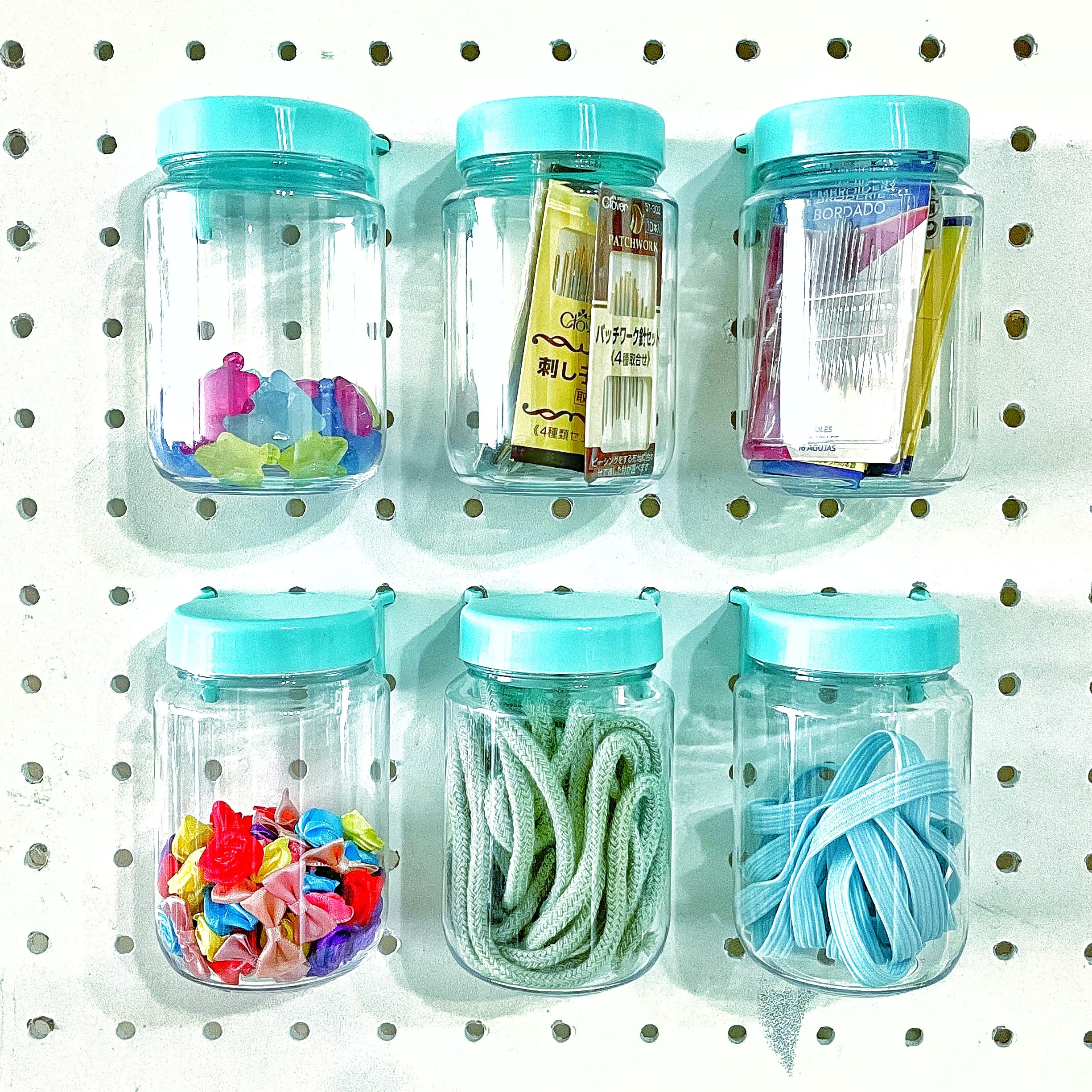 Tall Pegboard Accessories Organizer Storage Jars - Large Size 2" x 4" - Crush & Impact Resistant Plastic Pegboard Jars - Peg Board Attachments for Craft, Sewing & Garage Storage - Set of 6 (Dark Blue)