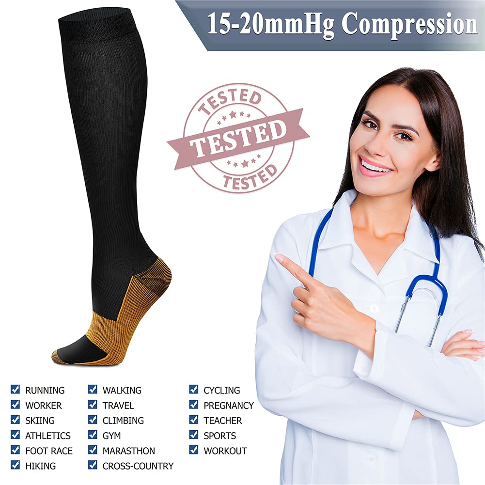 QUXIANG Copper Compression Socks for Women & Men Circulation (8 Pairs) - Best for Running Athletic Cycling - 15-20 mmHg (L/XL,Multi 15)