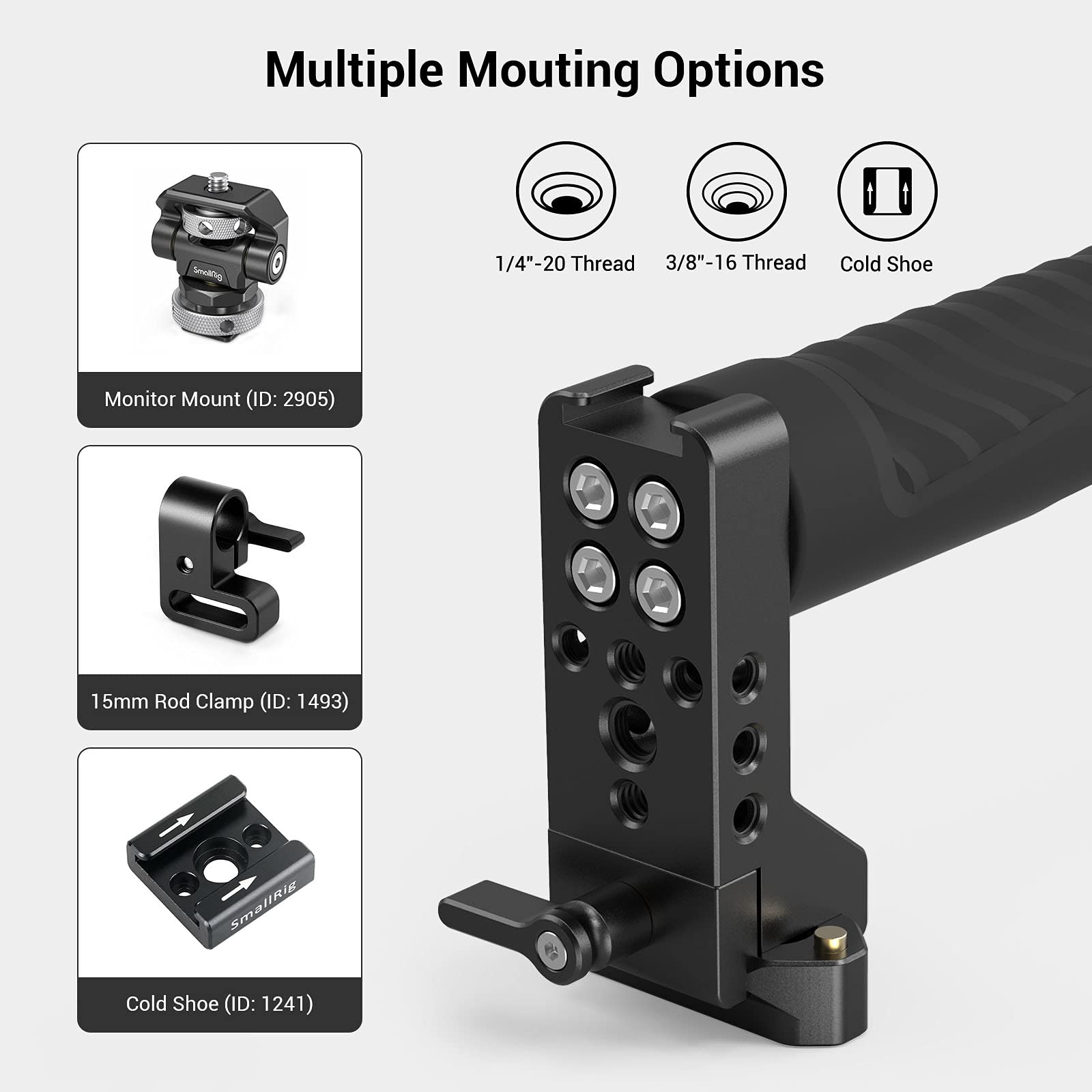 SmallRig Top NATO Handle with NATO Rail Quick Release Handgrip for DLSR Camera Cage (Rubber) - 2084