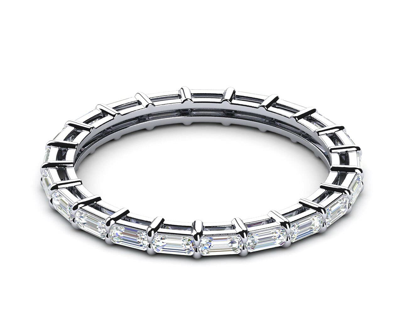 V Touch Baguette Cut D/VVS1 Diamond Full Eternity Anniversary Wedding Band Ring For Women's 14K White Gold Plated 925 Sterling Sliver (6.5)