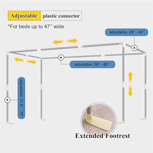 Stainless Steel Canopy Bed Frame Adjustable Bed Canopy Post Poles for Twin Size Beds, Bed Canopy Frame for Metal Platform Bed Wood Bed(Twin), Silver