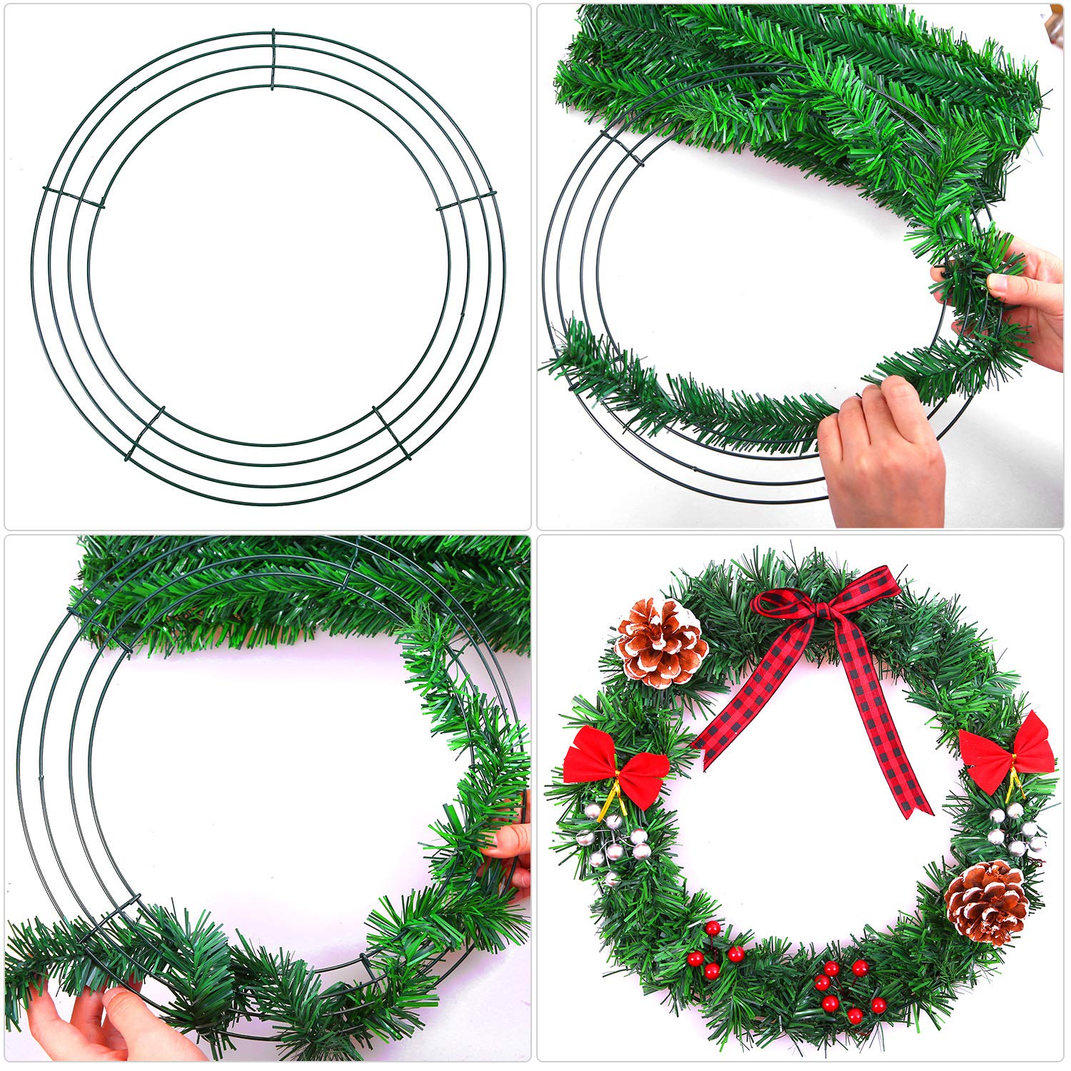 URATOT 4 Pack Metal Wreath Frame Green Wire Wreath for Christmas Wedding Holidays Valentines Garden Home Party Decorations