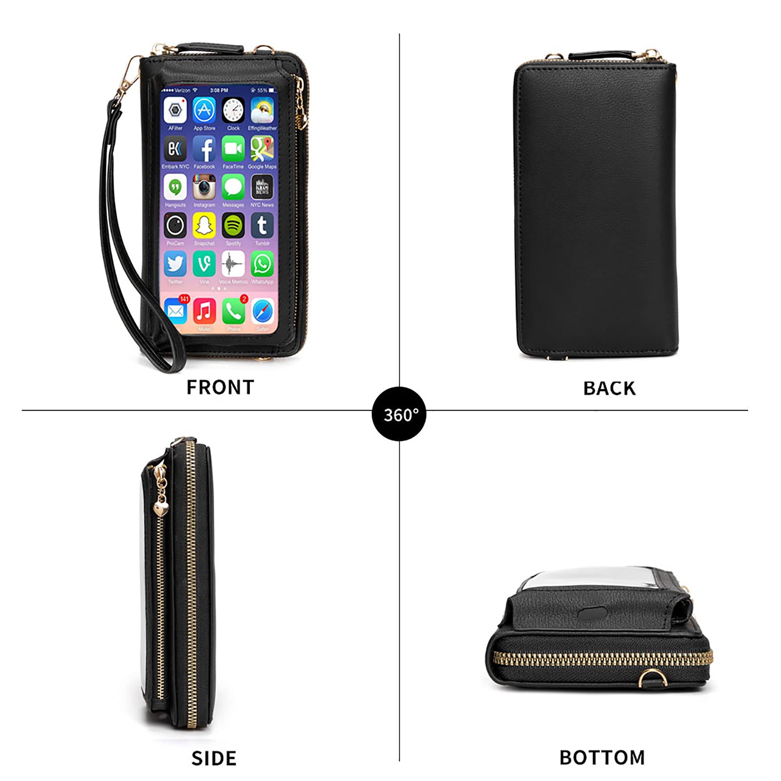 Women Touch Screen Wristlet Handbag, RFID Protection Small Crossbody Bag Phone Wallets Purse