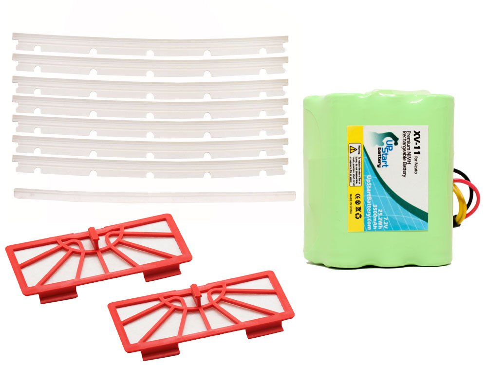 Replacement for Neato XV-11 Battery Filters Blades and Squeegee - Kit Includes Battery 2 Filters 6 Blades and 1 Squeegee (3500mAh 7.2V NI-MH)