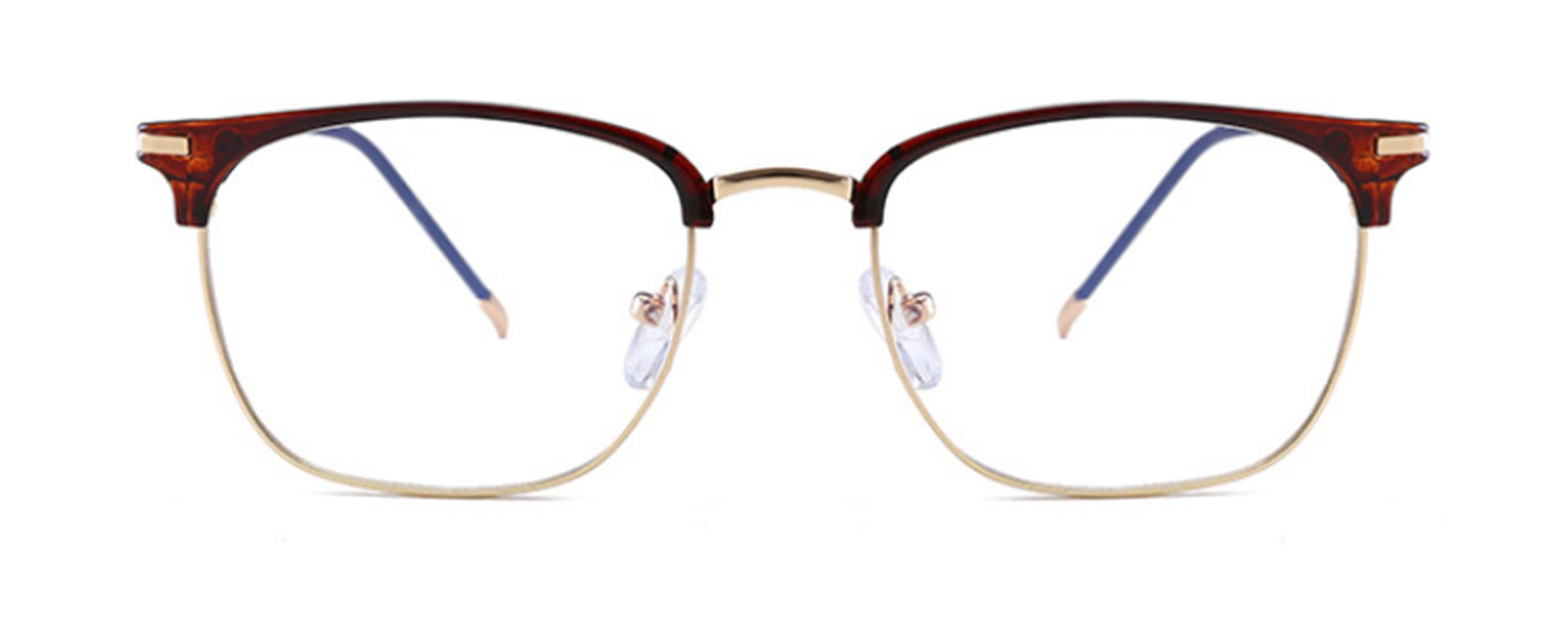 Shiratori Vintage Retro Half Frame Horn Rimmed Optics 43mm Clear Lens Glasses Brown