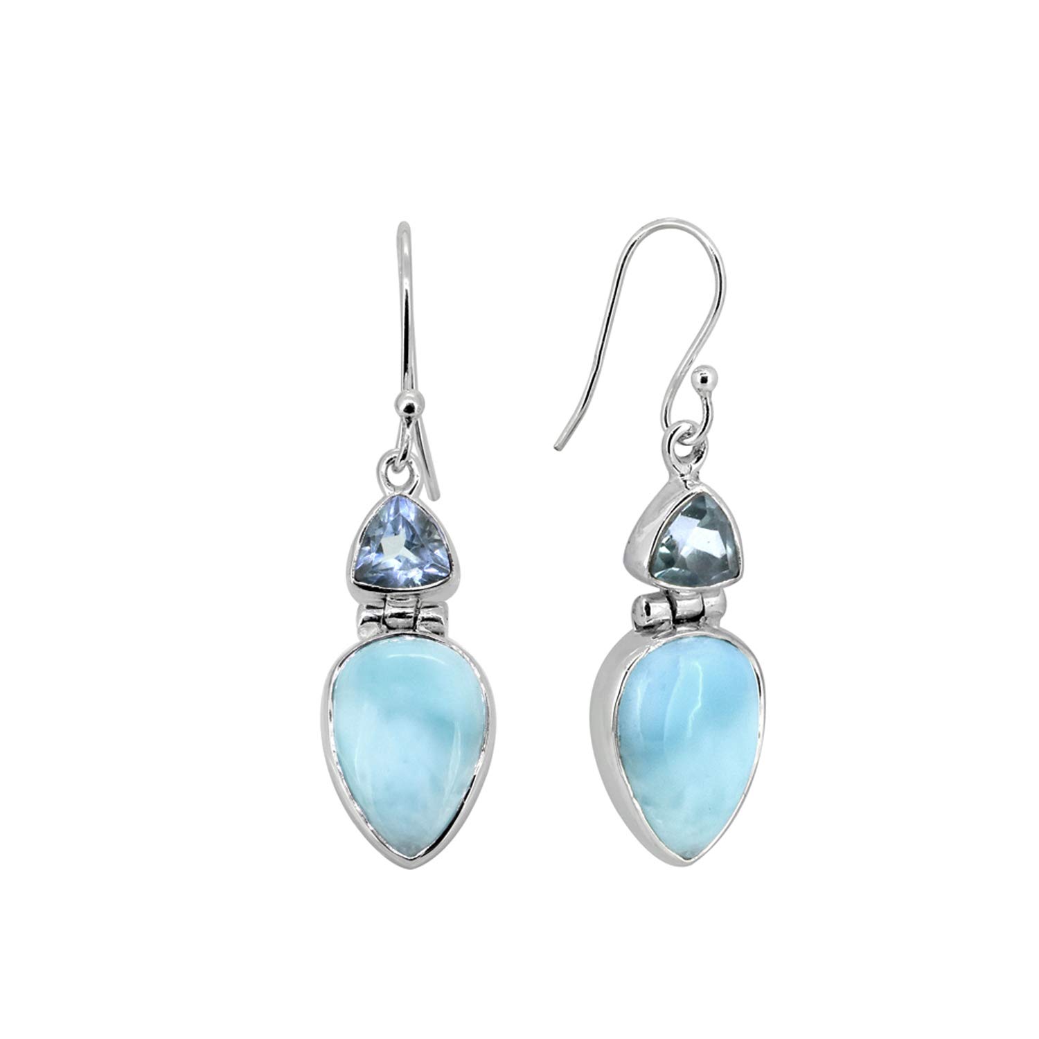 YoTreasure 1.61" Larimar Blue Topaz Solid 925 Sterling Silver Teardrop Dangle Earrings Jewelry