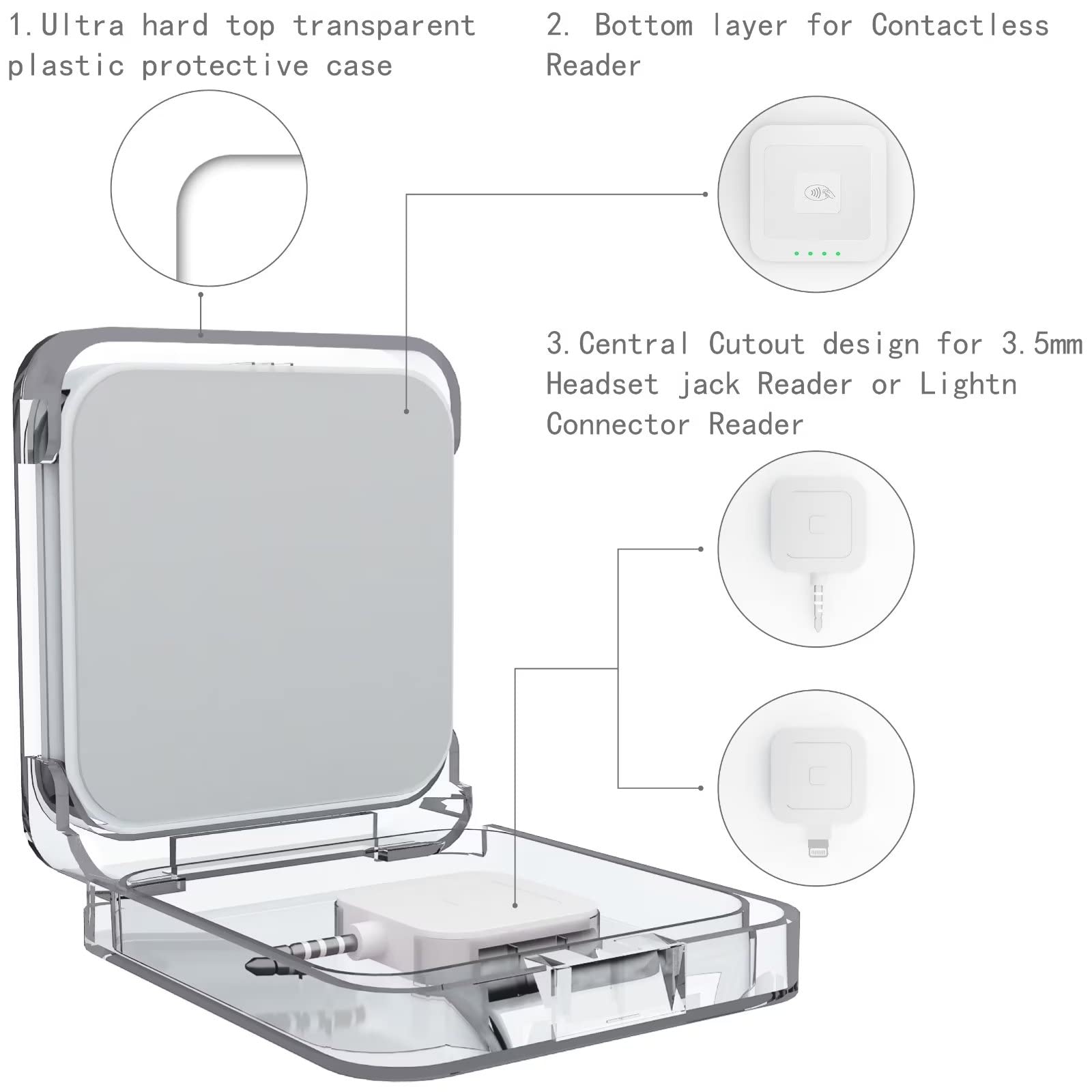 Surdarx Anti-Lost Transparent Cover Case for Square A-SKU-0485 Contactless Chip Card Reader with 3.5mm Headset Jack or Lightn Connector, EMV Chip Cards/Pay, Shockproof Protective Case