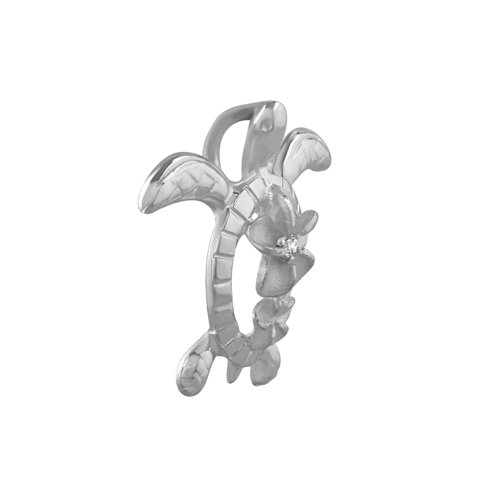 Sterling Silver with Yellow Gold Tone Accents Turtle Plumeria Pendant Necklace, 16+2" Extender