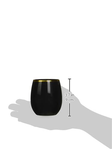 Smarty Had A Party Black Stemless Plastic Wine Glasses With Gold Rim Design (12 Oz.) - Pack Of 16 - Disposable & Chic, Perfect For Parties, Weddings, Events, Gatherings, & More