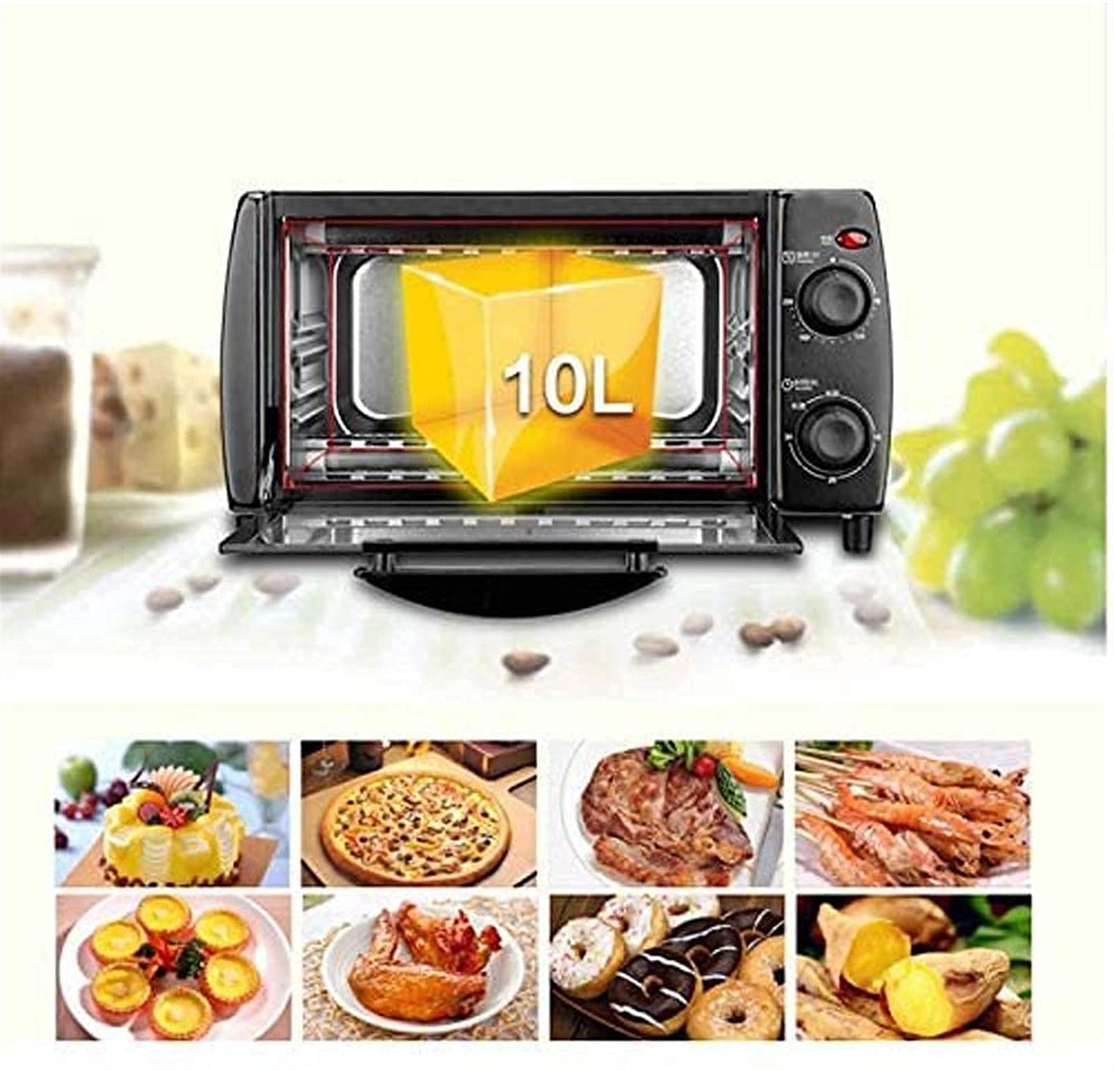 Tabletop Electric Oven 10L Mini Electric Oven Multifunctional Baking Oven Pizza Cake Roast Steak Chicken Cake Bread Tart Maker for Household