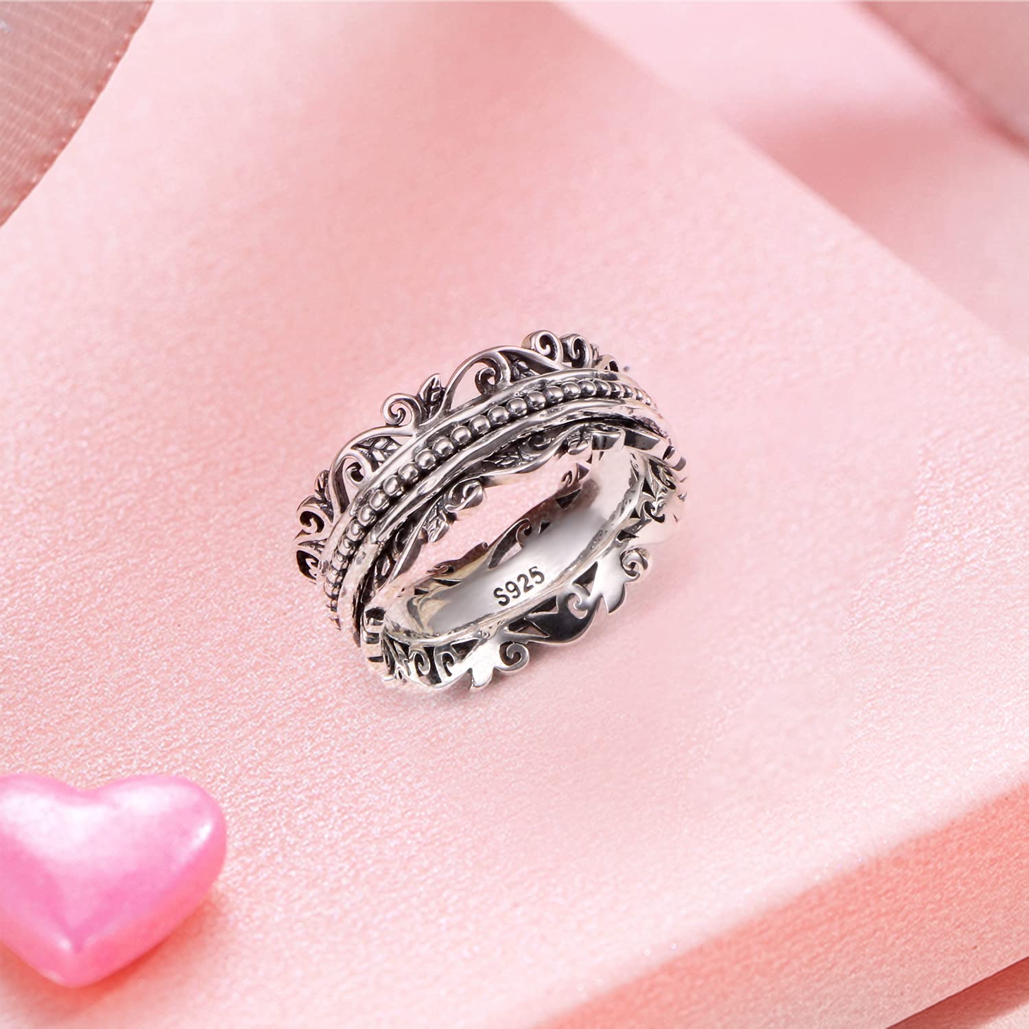 YinShan 925 Sterling Silver Never Give Up Ring Inspirational Thumb Ring for Women Adjustable Wrap Ring Size 8