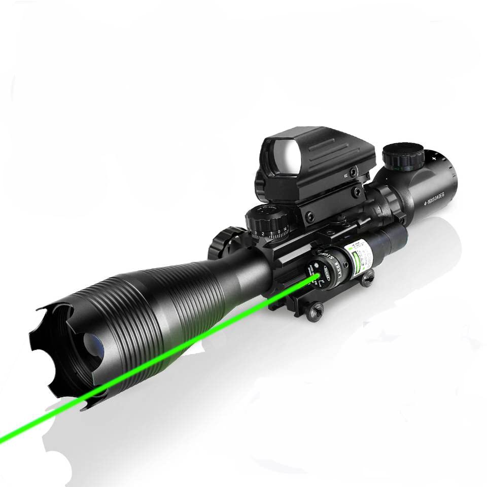 Rifle Scope Combo 4-16x50EG Dual Illuminated with Green Laser sight 4 Holographic Reticle Red/Green Dot for Weaver/Rail Mount
