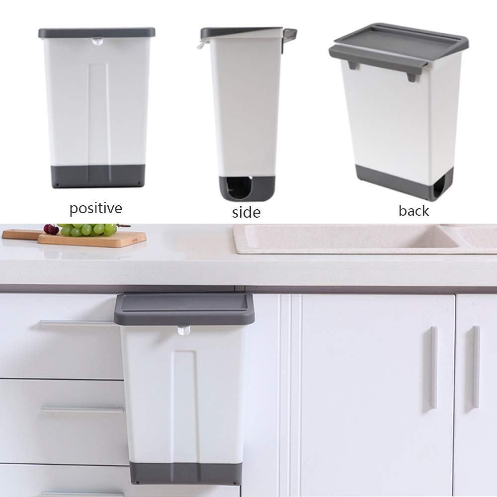 TURHAN Trashcan, Kitchen Trash Can Plastic Wall Mounted Trash Bin Waste Recycle Compost Bin Garbage Bag Holder Waste Container Bathroom Dustbin