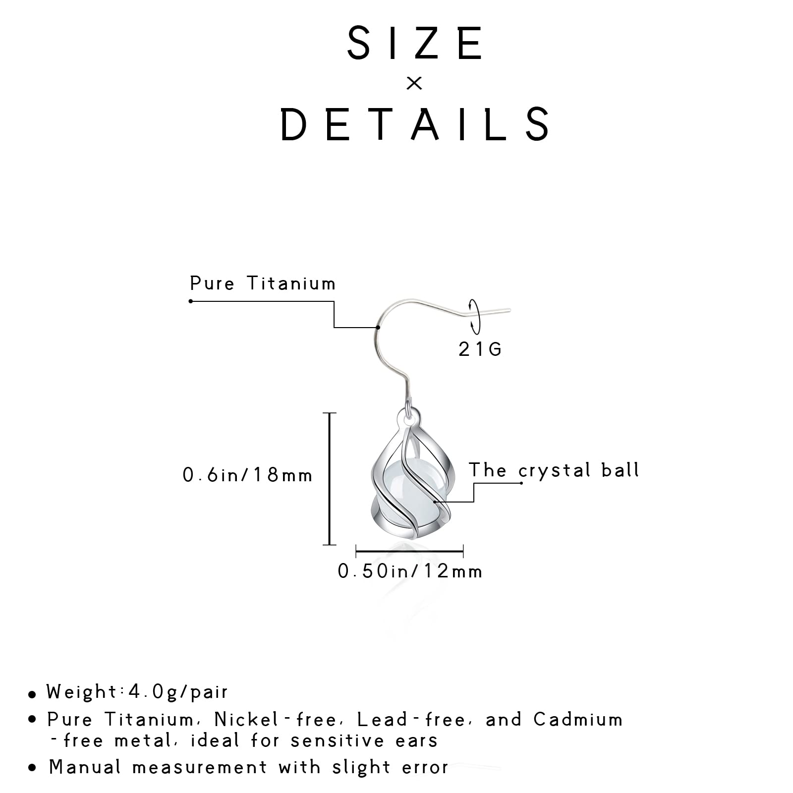 TGNEL Spiral Ball Titanium Dangle Earring Charms, Fashion Simulated Opal Drop Earrings Titanium Earrings for Women Sensitive Ear