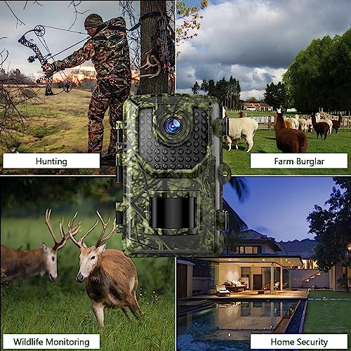 Trail Cameras with Night Vision Motion Activated Waterproof, Game Camera 32MP 1296P, Hunting Camera with 0.1S Trigger Speed, 120°Wide Angle Deer Camera with No Glow Infrared LEDs for Outdoor Wildlife