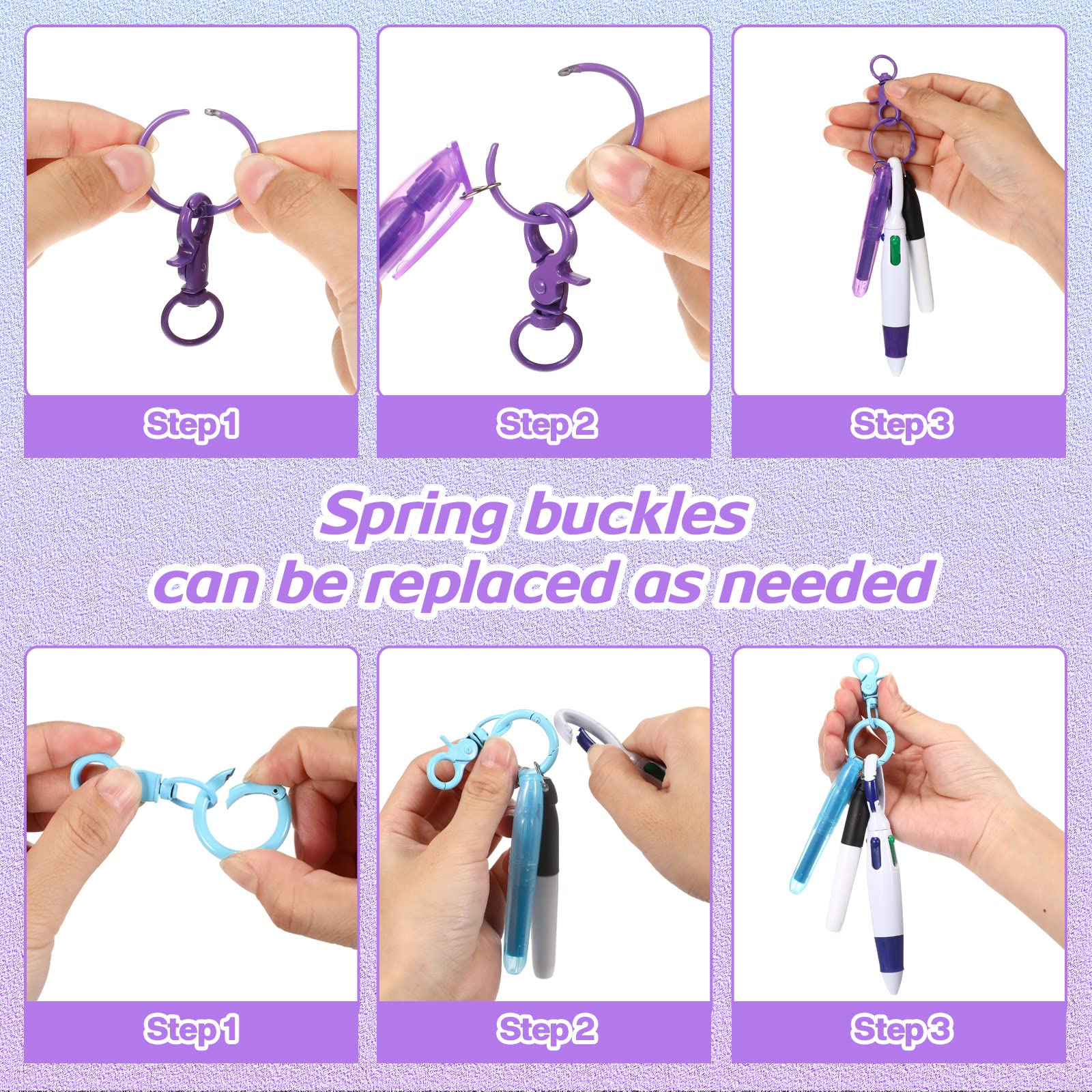 Sabary Mini Highlighter Nurse Pen Pack Set Nurse Pens for Badge Include Pink and Purple Tip Highlighter 2 Permanent Marker Pen and 2 Retractable Ball Pen with 2 Nursing Keychain Clip (Blue, Purple)
