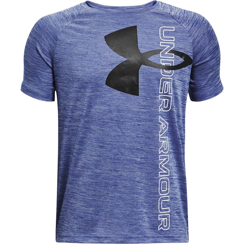 Under Armour boys Tech Split Logo Hybrid Short-Sleeve T-Shirt , Royal Blue (400)/Black , Youth Medium