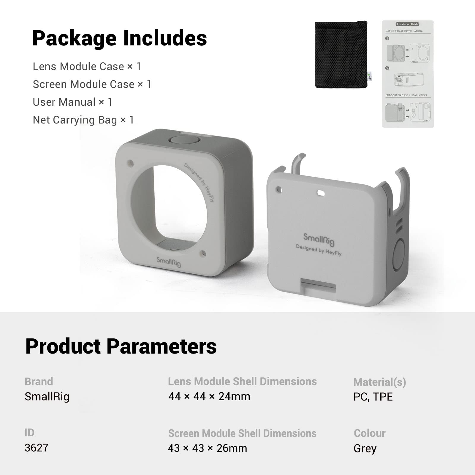 SmallRig Protective Case for DJI Action 2 Dual-Screen Combo Camera, Housing Case with Magnetic Attachments, Case Protector Accessory, Grey - 3627
