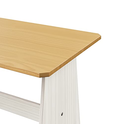 Urban Home Furniture Chapman 2 Tone Natural/White Solid Wood Corner Dining Set, Reversible Breakfast Nook