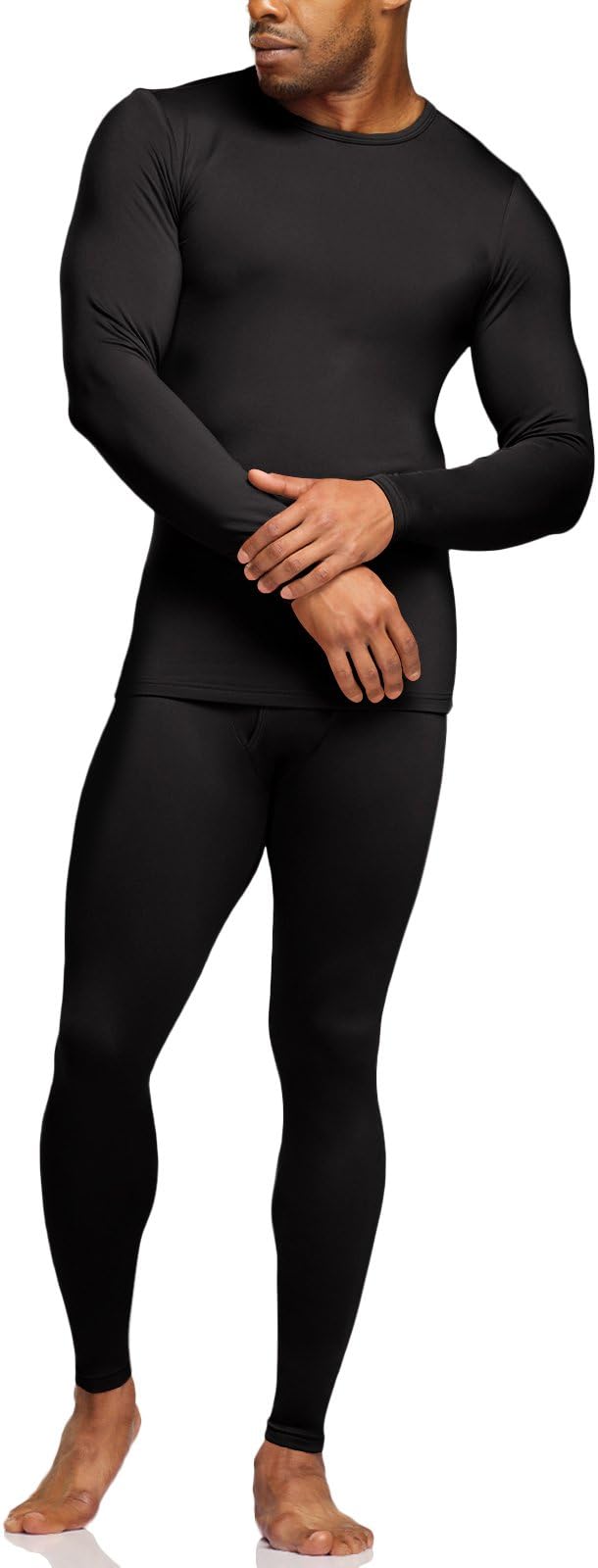 TSLA Men's Thermal Underwear Set, Microfiber Soft Fleece Lined Long Johns, Winter Warm Base Layer Top & Bottom, Soft Micro Fleece Fly-front Black, X-Large