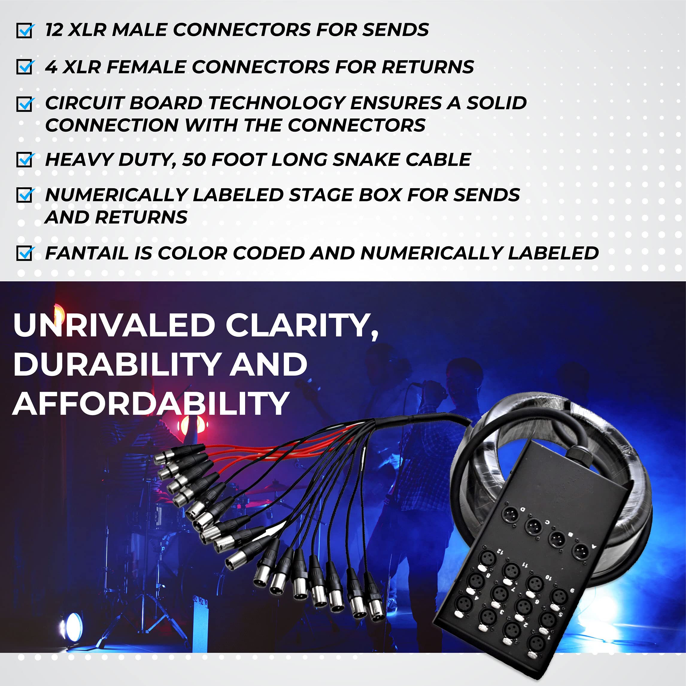 Seismic Audio Speakers 12 Channel Low Profile XLR Send Circuit Board Snake Cable, XLR Splitter Cable, 50 Feet