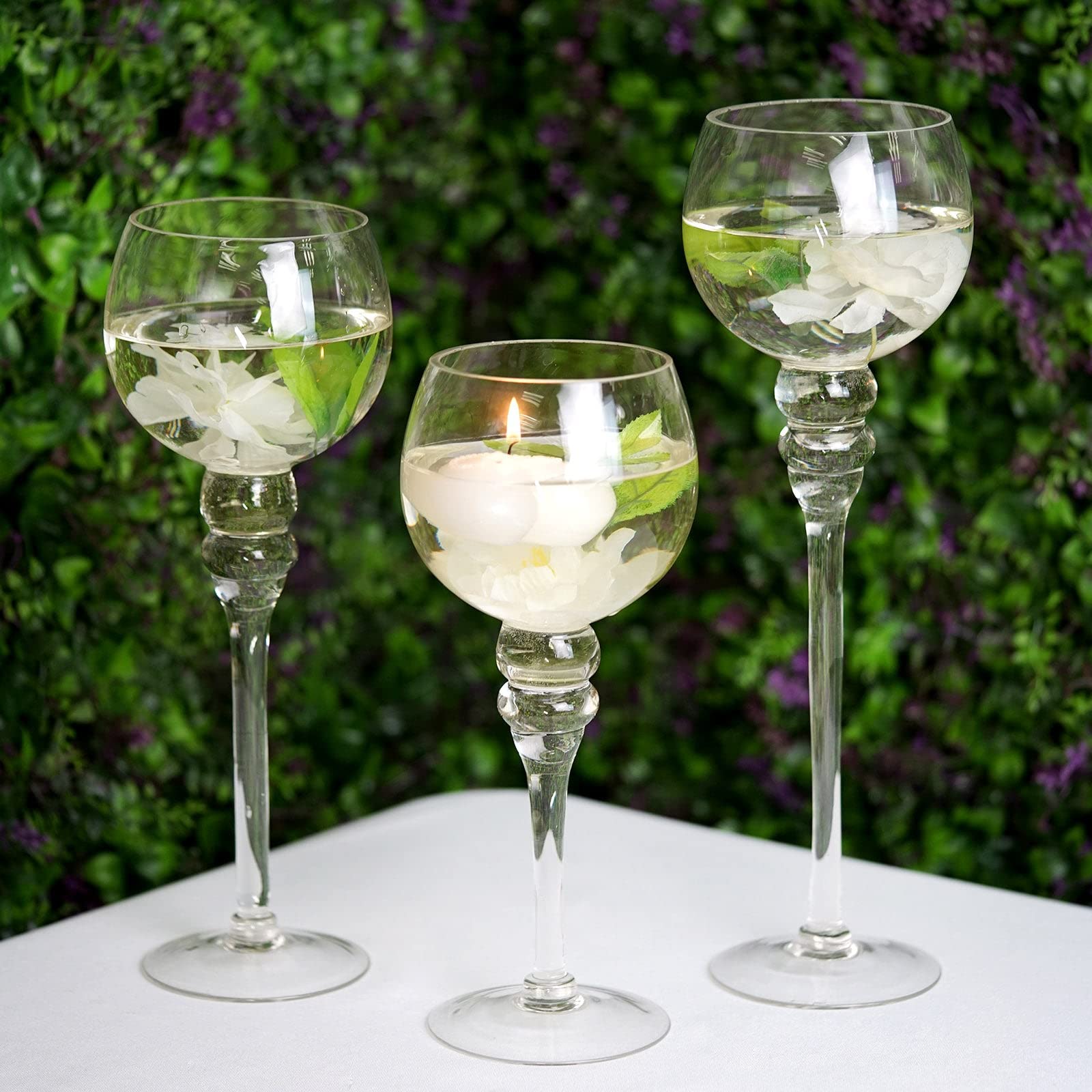 TABLECLOTHSFACTORY Set of 3 | Clear Long Stem Globe Glass Vase Tabletop Candle Holders Wedding Party Centerpiece Decoration