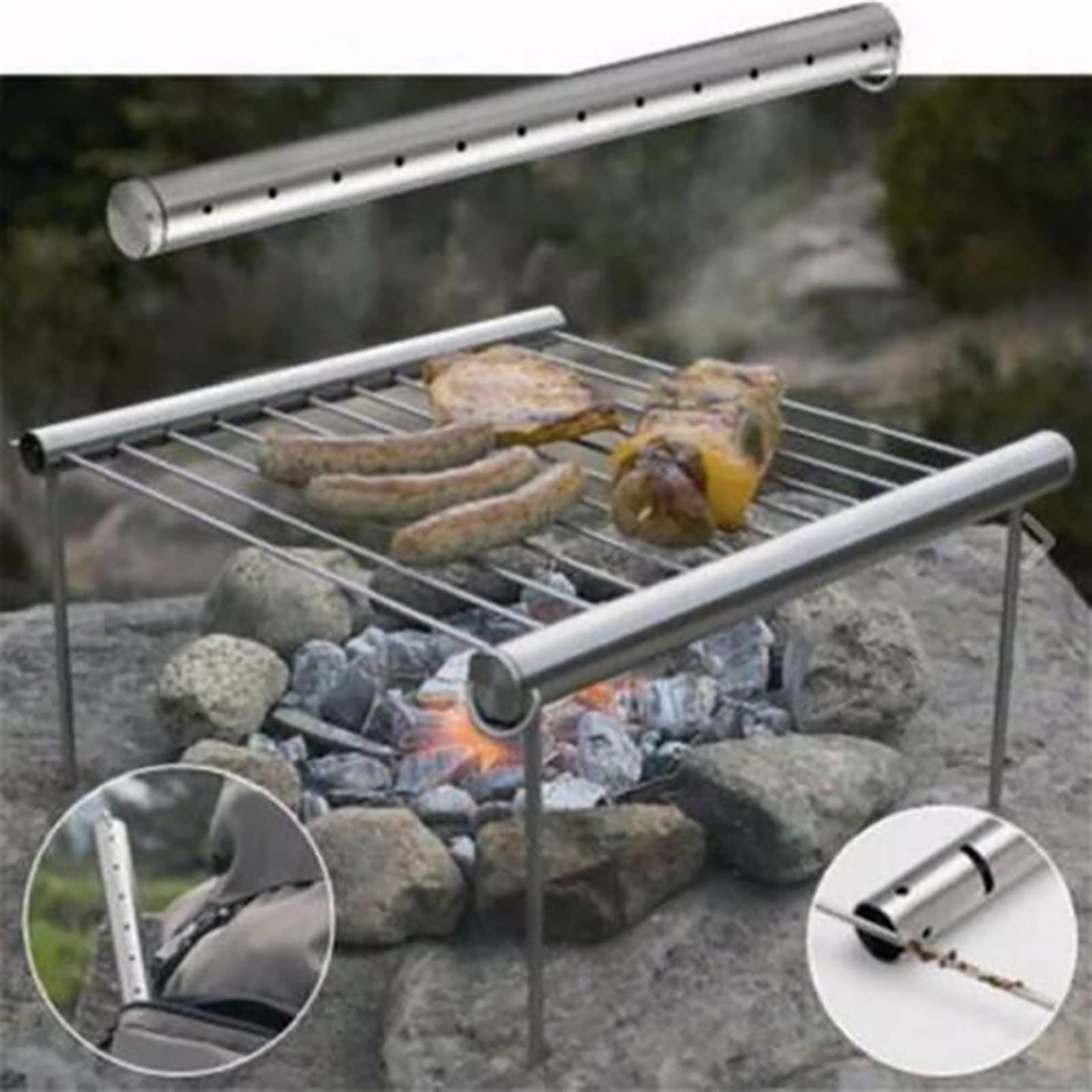 TAMYID Charcoal Grills, Portable Mini Stainless Steel BBQ Grill Outdoor Camping Backpacking Picnic Charcoal Barbeque Rack Foldable