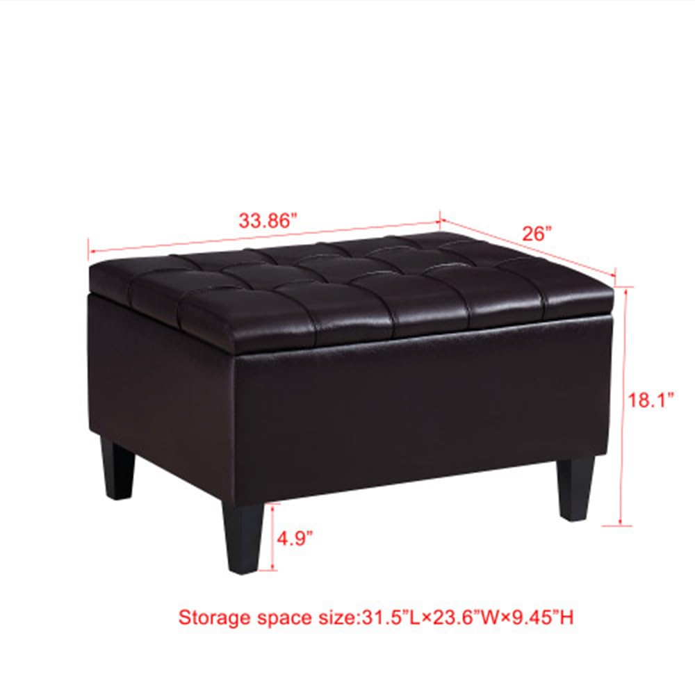 SINLOOG Storage Ottoman, Ottoman Foot Rest,Faux Leather Upholstery Storage Ottoman Bench with Safety Close Hinge, Ottoman with Storage for Living Room/Entryway/Hallway/Foot Rest