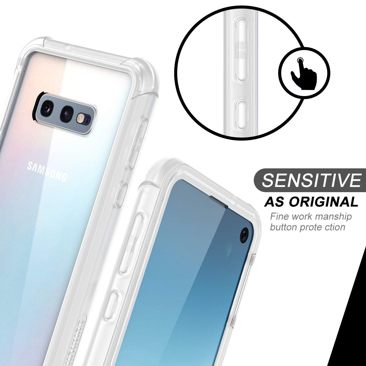 SURITCH Clear Case for Samsung Galaxy S10e,【Built in Screen Protector】【Support Wireless Charging】 Hybrid Protection Hard Shell+Soft TPU Bumper Rugged Case Shockproof for Samsung S10e 5.8"(Clear)