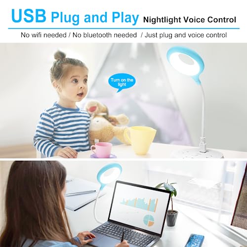 YiYaYo USB Voice Activated Night Light, Bedside Night Lamp Flexible Gooseneck LED Reading Lamp with 3 Color Modes and Brightness, Dimmable Eye Caring, for Laptop Computer Bedroom Nursery Kids Room