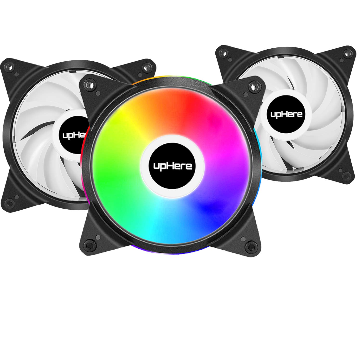 upHere 120mm 3-Pin Quiet Edition Rainbow LED Effect Case Fan for Computer Cooling,3-Pack,T3CF3-3