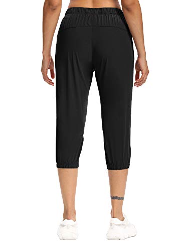 Womens Lightweight Joggers Capri Pants UPF 50+ Hiking Pants Sun Protect Capris for Summer(Black,M)
