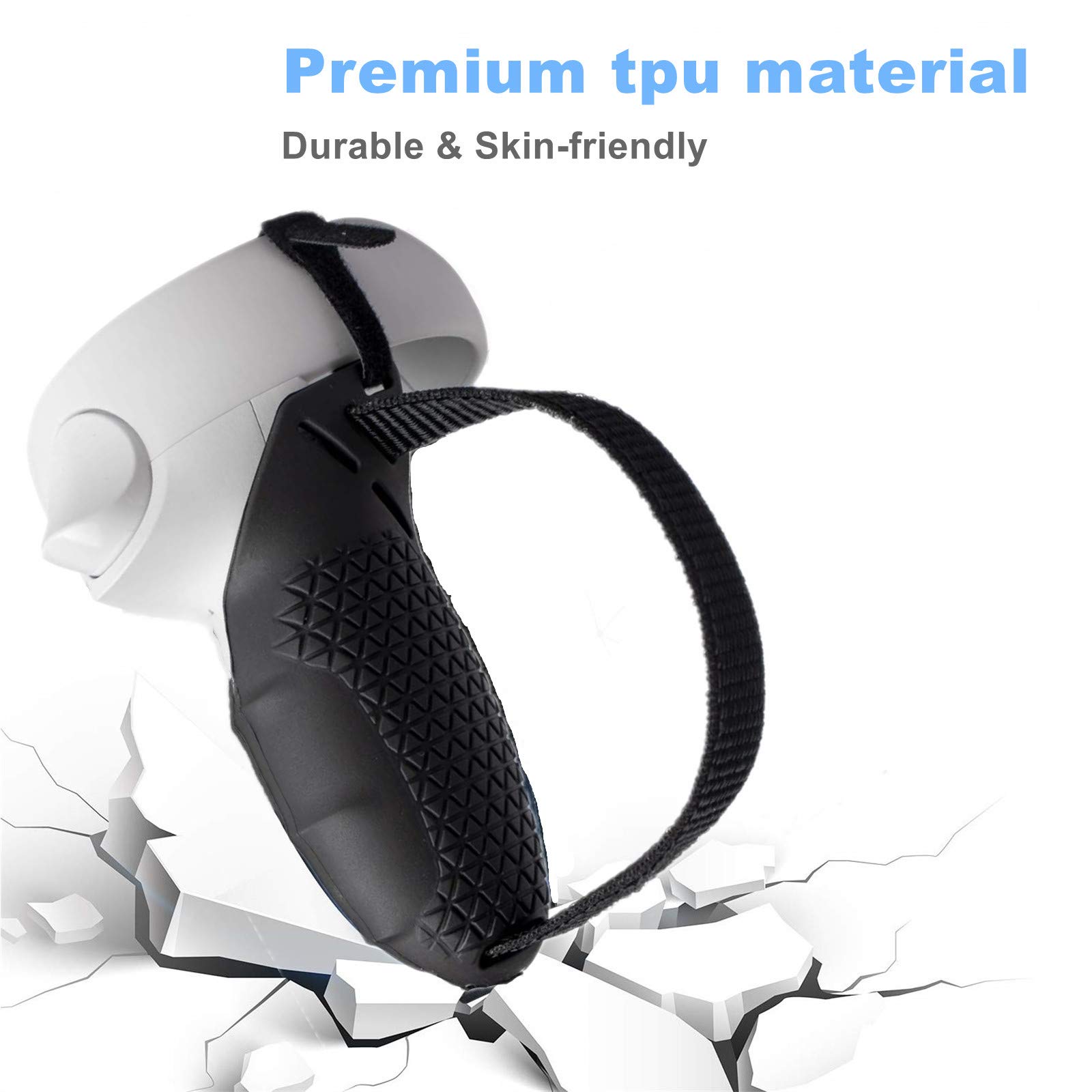 Touch Controllers Grips Cover Compatible with Oculus Quest 2 - Quest 2 Accessories Controller Grips with Wrist Knuckle Strap - Anti-Throw Handle Protective Rubber Grips Cover (TPU, Black)