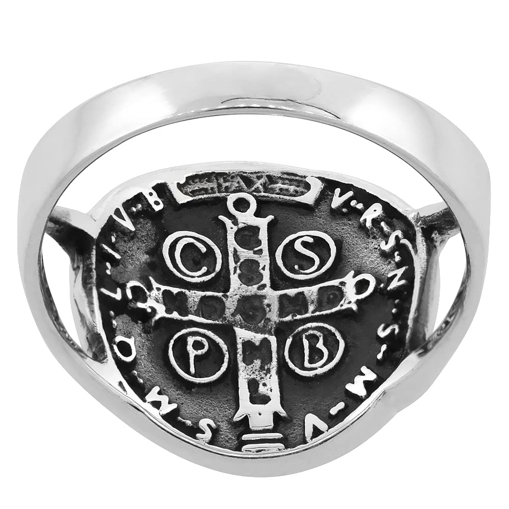 Sterling Silver Saint Benedict Ring 11/16 inch wide, size 10