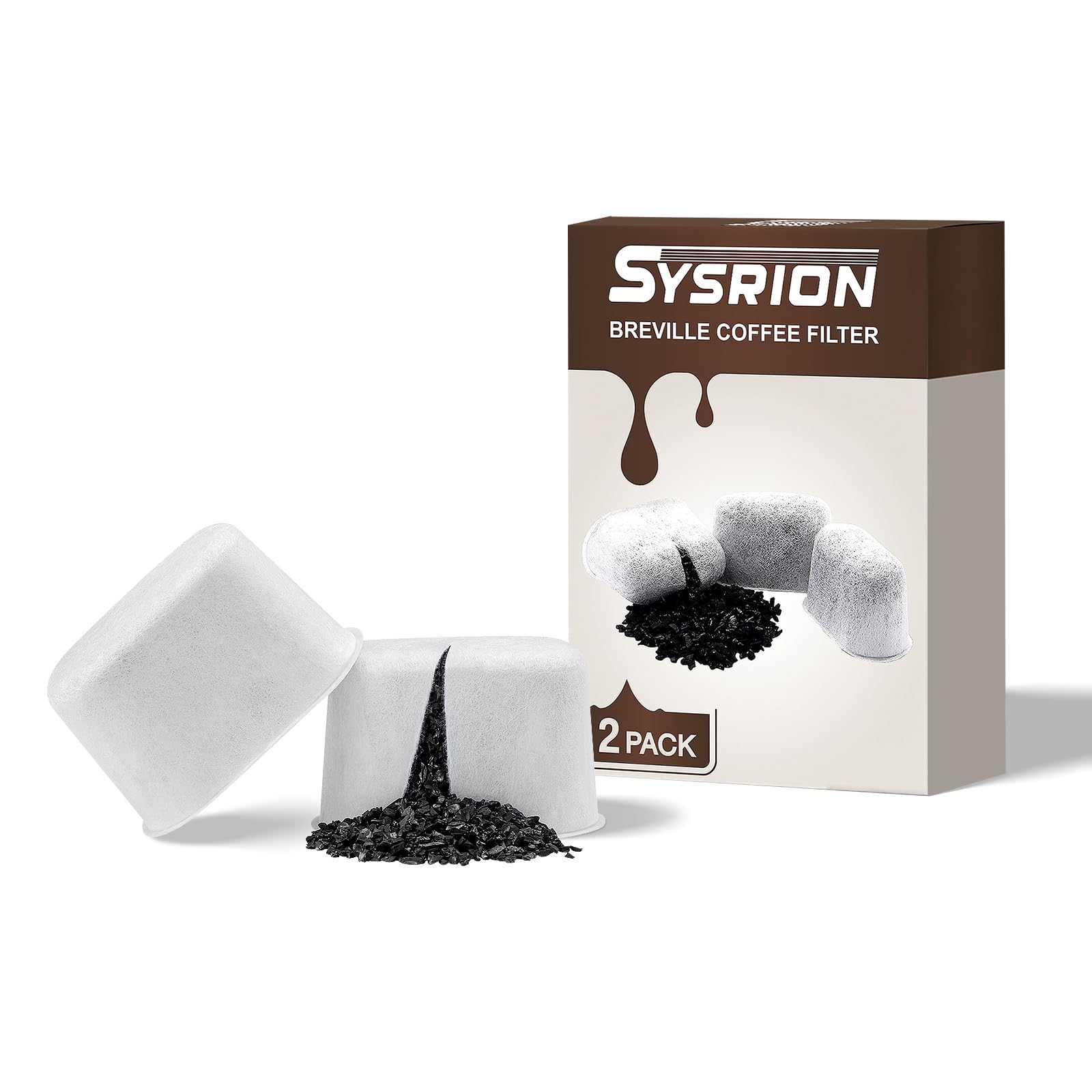 SySrion 2-Pack Charcoal Water Filters Compatible with Breville BWF100 Machines, Breville Espresso Machine Water Filter Replacements, Trial Installation