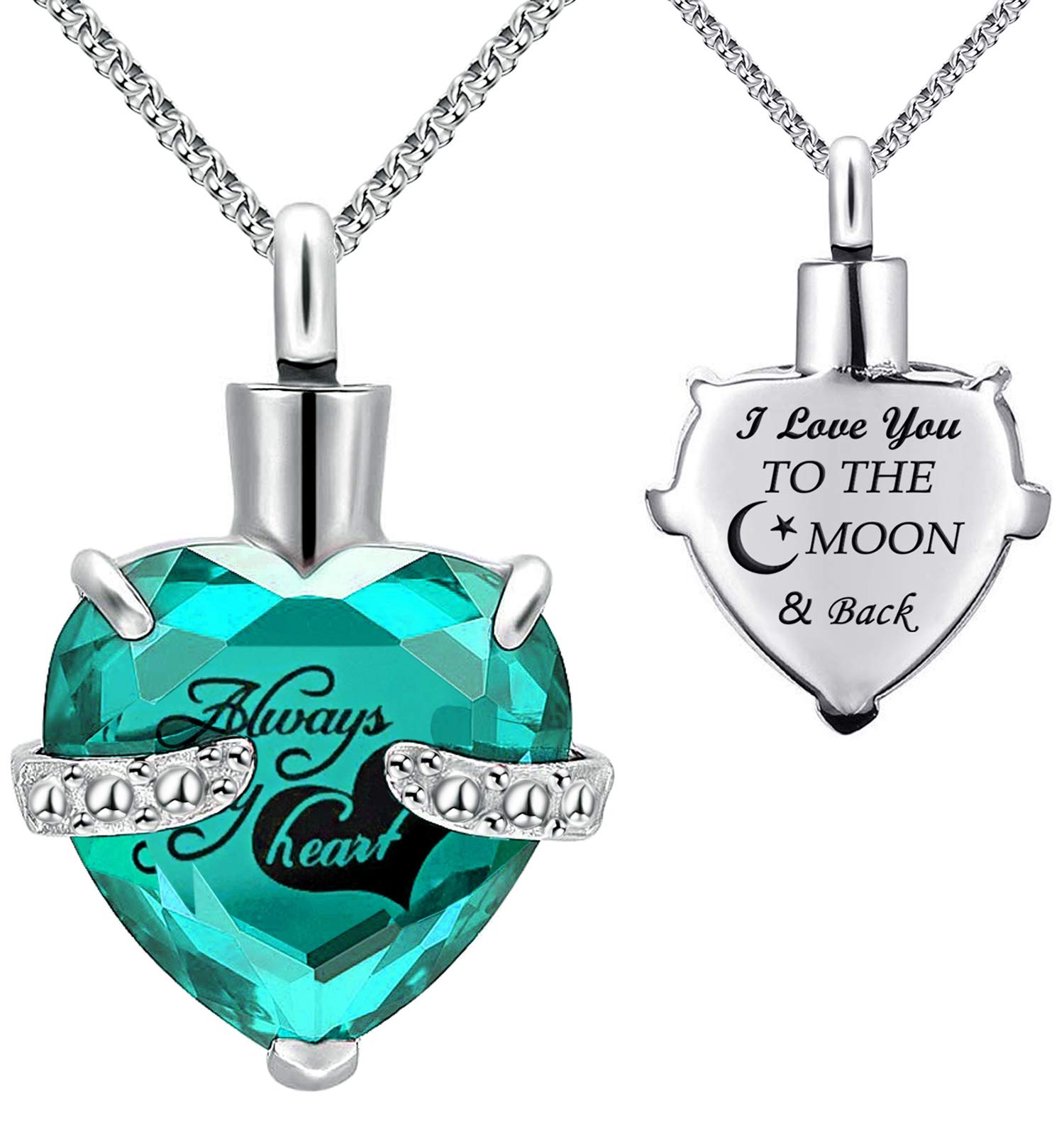 YOUFENG Urn Necklaces for Ashes Always in My Heart Heart Cremation Jewelry Memorial Pendant Birthstone Necklace (March URN)