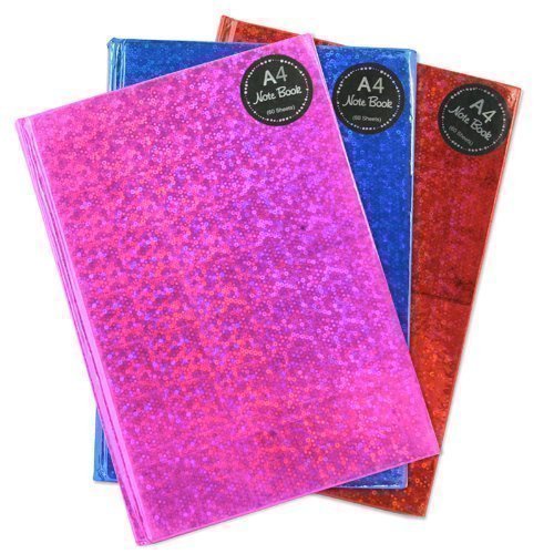 Tallon A4 Pink Notebook Ruled Hard Back Bound Note Book Holographic Design