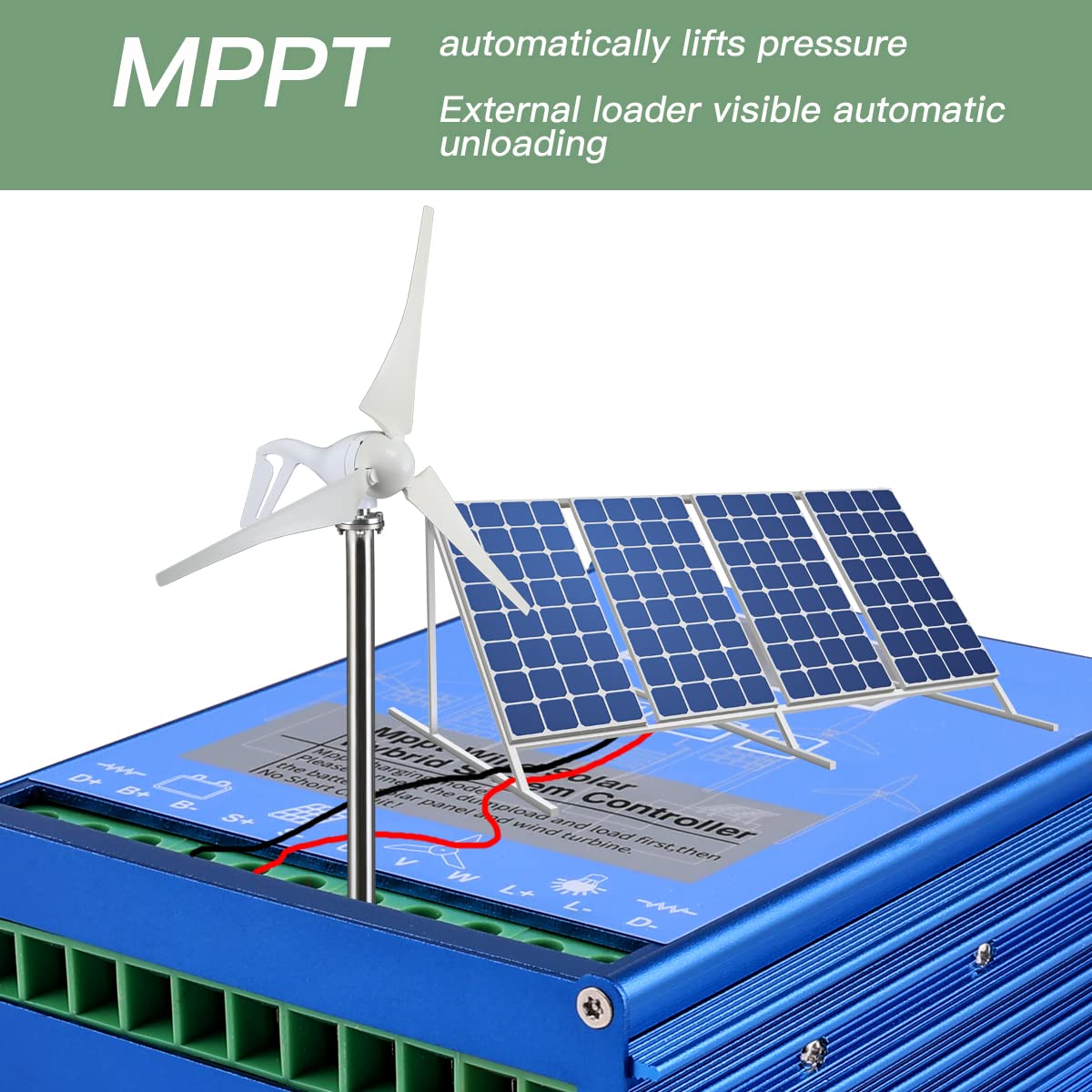 Smaraad 1400W Wind Solar Hybrid Charge Controller 12V/24V Auto Detection, MPPT Off Grid Hybrid Charge Controller with LCD Display & Dump Load Suit for 1000W Wind Generator 400W Solar Panel
