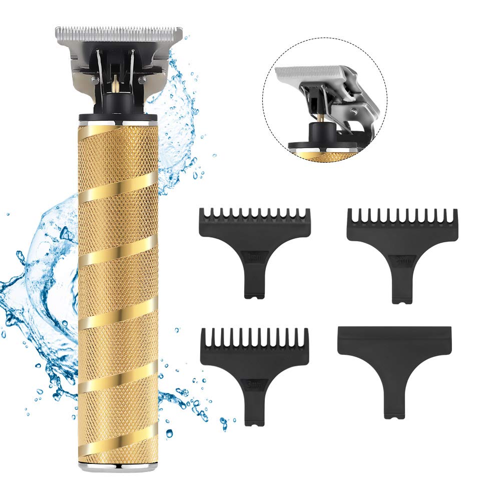 SURKER Electric Pro Li Clippers Barber Accessories Grooming Waterproof Rechargeable Cordless Close Cutting T-Blade Trimmer Hair Clippers for Men(Gold)