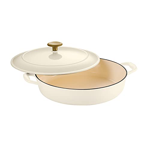 Tramontina Covered Braiser Cast Iron 4 Qt Latte with Gold Stainless Steel Knob, 80131/087DS