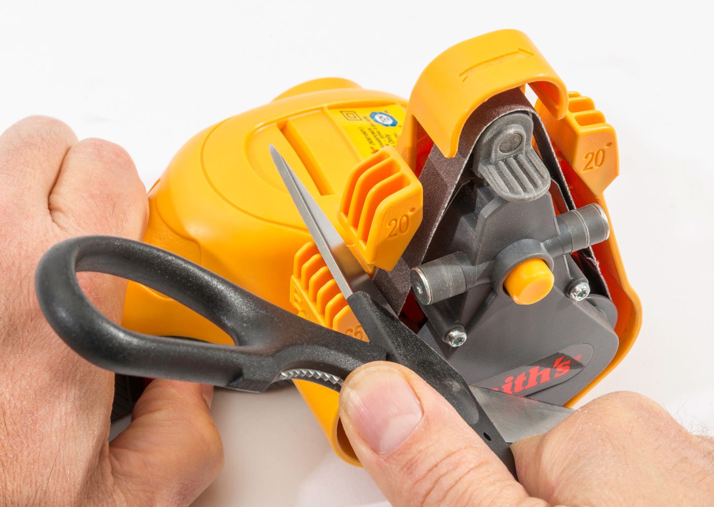Smith’s 50933 Knife & Scissor Electric Belt Sharpener – Fine, Medium, & Coarse Belts – Straight Edge Blades – Handheld Sharpening – Workshop & Tool Sharpener
