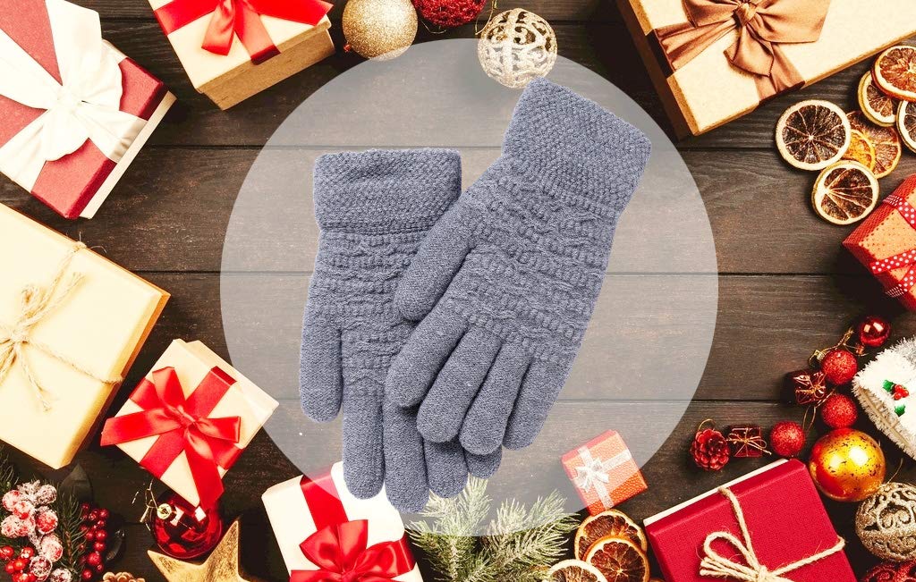 Women's Winter Warm Touch Screen Gloves Womens Thermal Grey Cable Knit Wool Fleece Lined Touchscreen Texting Mittens for Cold Weather One Size