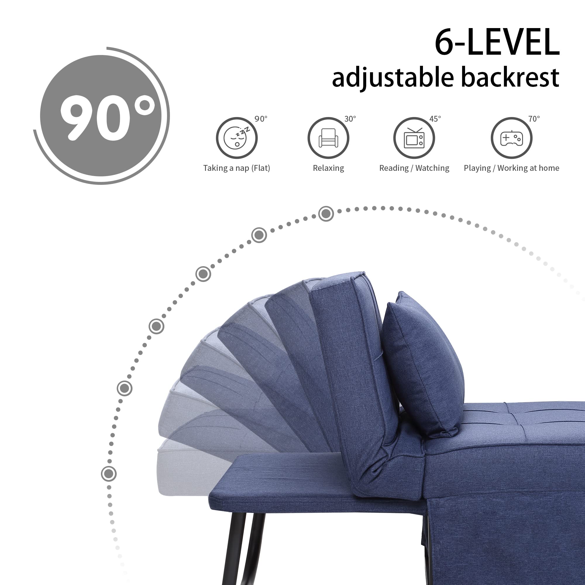 Sofa Bed, 4 in 1 Multi-Function Folding Ottoman Breathable Linen Couch Bed with Adjustable Backrest Modern Convertible Chair for Living Room Apartment Office,Blue