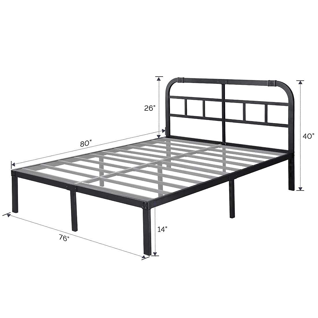 TATAGO 14 Inch King Bed Frame with Headboard, Heavy Duty Metal Platform Mattress Foundation, 3500lbs Max Weight Capacity, No Noise and No Box Spring Needed