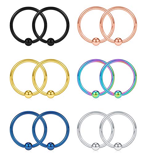 SCERRING 12PCS 22G 10mm Nose Hoop Lip Eyebrow Tongue Helix Tragus Cartilage Septum Piercing Ring - Mix Color 1#