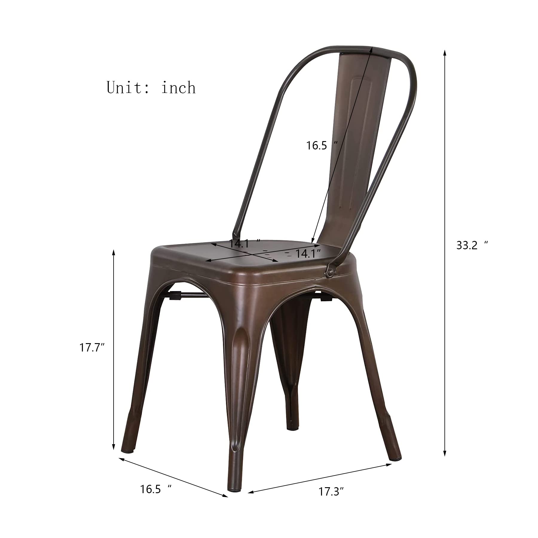 Symylife Metal Dining Chairs Stackable Indoor-Outdoor Industrial Vintage Chairs Bistro Kitchen Cafe Side Chairs, with Backrest, Set of 4,Gun