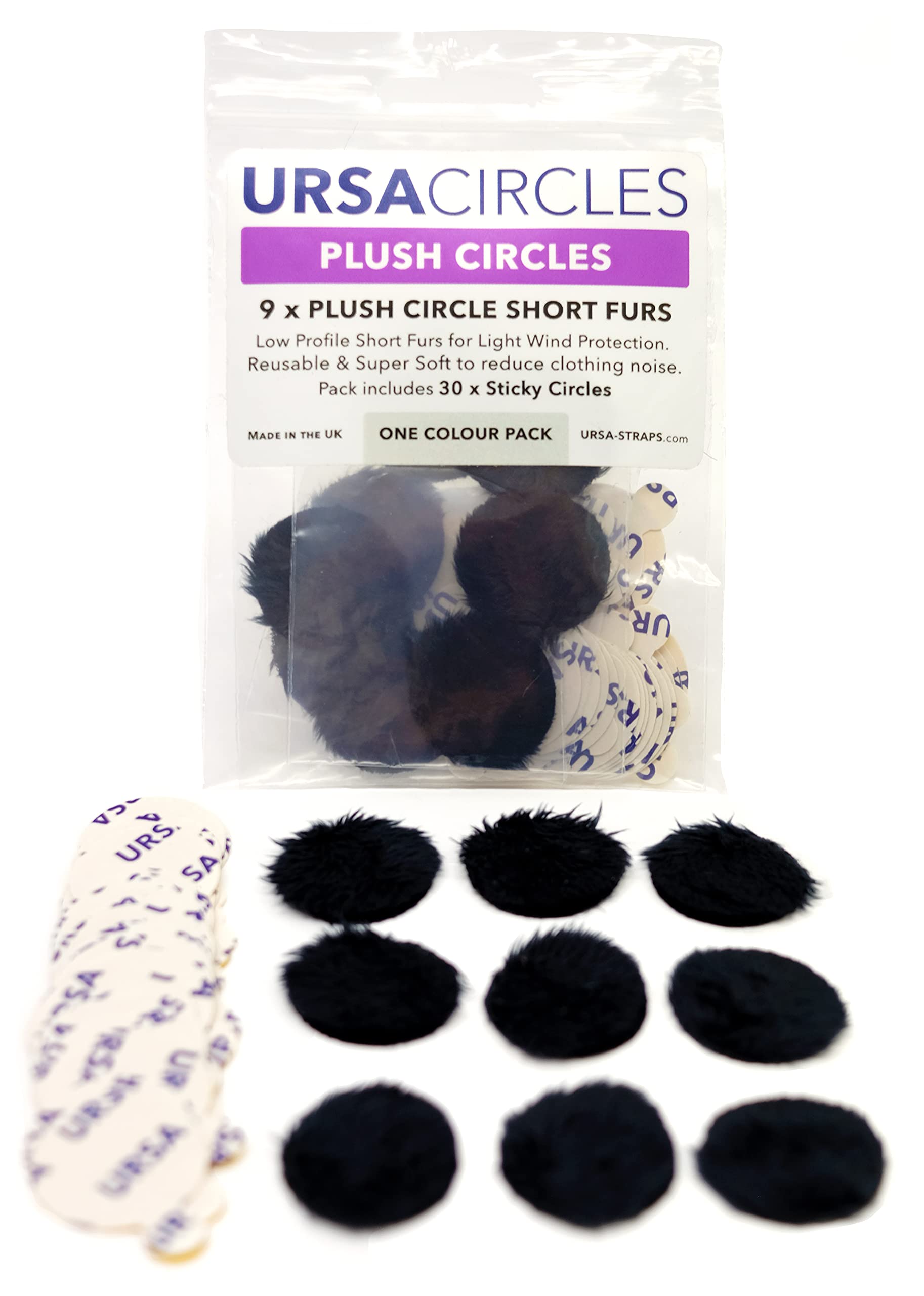 URSA Plush Circles - 5mm length short fur LAV covers. Reusable & Super Soft. 25mm Diameter (9x Circles + 30x Stickies, MultiPack)